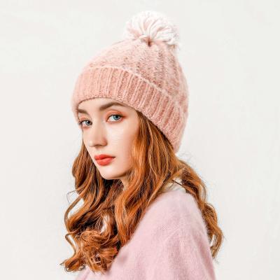 China COMMON Custom Wholesale Pink Pompom Knitted Beanie Hats Knitted Hat Luxury Winter Hats for sale