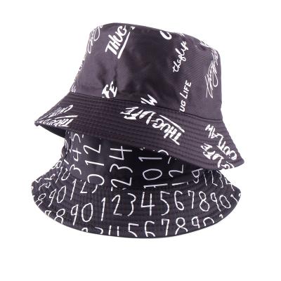 China Image Designer Reversible Custom Logo Allover Printed and Embroidered Fisherman Cotton Bucket Hat for sale