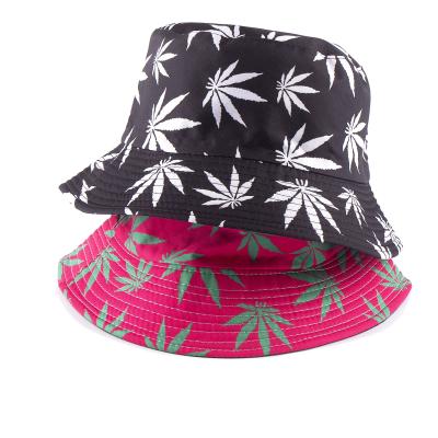 China Picture Women Men Couple Cotton Fishing Hat Hip Hop Maple Leaf Panama Bucket Hat Sun Flat Top Fisherman Hats for sale
