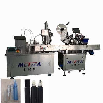 China Automatic roll on bottle essential oil filling ball inserting capping and labeling production line for sale