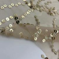 China Mesh  Sequins Embroidery  100% P  Gold Sequin Add Difference Net Fabric For Dress for sale