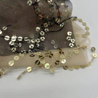 China Mesh  Sequins Embroidery  100% P  Gold Sequin Add Difference Net Fabric For Dress for sale