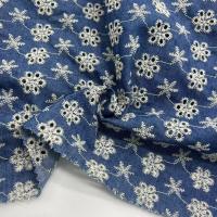 China Blue Embroidery Textile 100% Cotton Fabric 179 Gsm  138CM For Sofa Cloth for sale