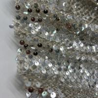 China Glittering Mesh Embroidered Fabric 70% Polyester Rice Color For Decorate Evening Dress for sale