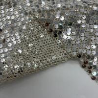 China Glittering Mesh Embroidered Fabric 70% Polyester Rice Color For Decorate Evening Dress for sale