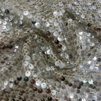 China Glittering Mesh Embroidered Fabric 70% Polyester Rice Color For Decorate Evening Dress for sale