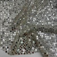 China Glittering Mesh Embroidered Fabric 70% Polyester Rice Color For Decorate Evening Dress for sale