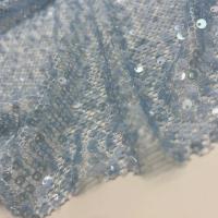 China Beautiful Sequin Embroidery Fabric Blue Color 70% P 30% M Good For Evening Dresses for sale