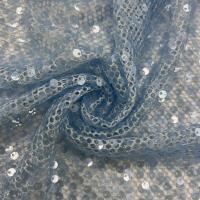 China Beautiful Sequin Embroidery Fabric Blue Color 70% P 30% M Good For Evening Dresses for sale