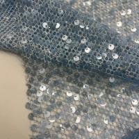 China Beautiful Sequin Embroidery Fabric Blue Color 70% P 30% M Good For Evening Dresses for sale