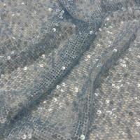 China Beautiful Sequin Embroidery Fabric Blue Color 70% P 30% M Good For Evening Dresses for sale