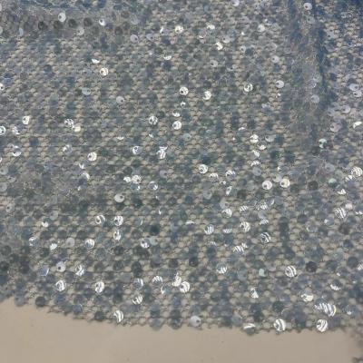 China Beautiful Sequin Embroidery Fabric Blue Color 70% P 30% M Good For Evening Dresses for sale