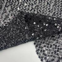 China Classic Black Sequin Mesh Embroidery Fabric 190GSM Breathable For Party Dresses for sale