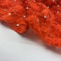 China Glitzy Sequins Embroidery Design 100% Polyester Red Color Fabric For Cloth for sale