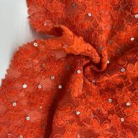 China Glitzy Sequins Embroidery Design 100% Polyester Red Color Fabric For Cloth for sale
