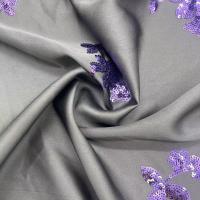China Silk Elastic Satin Embroidery Piece 100% Polyester Fabric Purple Sequins For Dress for sale