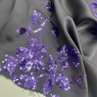 China Silk Elastic Satin Embroidery Piece 100% Polyester Fabric Purple Sequins For Dress for sale