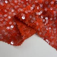 China Glitzy Sequins Embroidery Design 100% Polyester Red Color Fabric For Dresses for sale