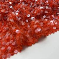 China Glitzy Sequins Embroidery Design 100% Polyester Red Color Fabric For Dresses for sale