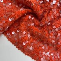China Glitzy Sequins Embroidery Design 100% Polyester Red Color Fabric For Dresses for sale