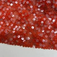 China Glitzy Sequins Embroidery Design 100% Polyester Red Color Fabric For Dresses for sale
