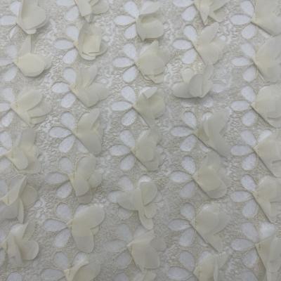 China Popular Mesh Embroidered Fabric In Beige Moderate Weight Textile For Clothing for sale