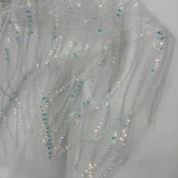China Exquisite Sequins Embroidery Fabric 100% Polyester Blue Color For Sequin Skirts for sale