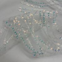 China Exquisite Sequins Embroidery Fabric 100% Polyester Blue Color For Sequin Skirts for sale