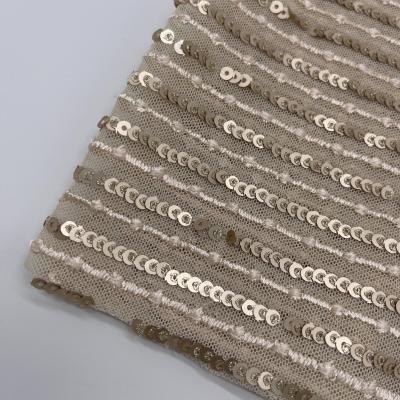 China Sequins Embroidery Cloth 95% P 5% SP Gold Color Good For Sequin Skirts for sale
