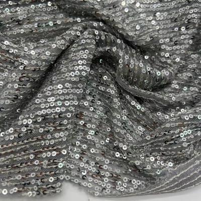 China Fashion Sequins Embroidery Fabric 95% P 5% SP silver Color For  Sequin Skirts for sale