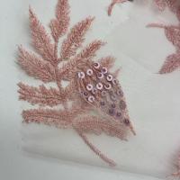 China Leaf Shape Design Sequins Embroidery Cloth Pink Color Good For Sequin Dresses for sale