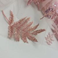 China Leaf Shape Design Sequins Embroidery Cloth Pink Color Good For Sequin Dresses for sale