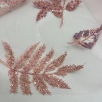 China Leaf Shape Design Sequins Embroidery Cloth Pink Color Good For Sequin Dresses for sale