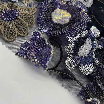 China Dark Color Sequins Embroidery Fabric 100% Polyester Unique For Sequin Dresses for sale