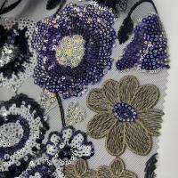 China Dark Color Sequins Embroidery Fabric 100% Polyester Unique For Sequin Dresses for sale