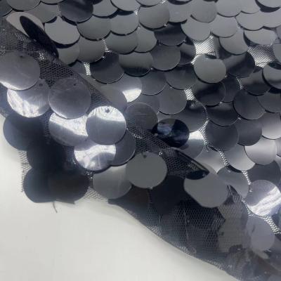 China 100% Polyester Big Black Sequins Embroidery Fabric In Women Party Dress for sale