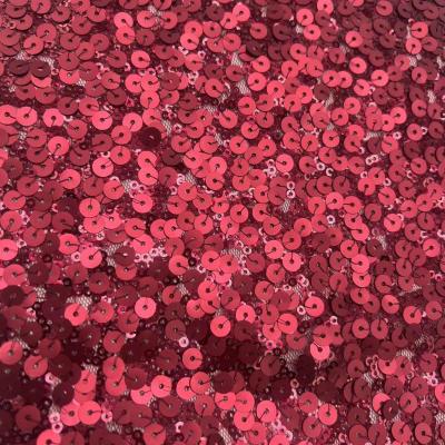 China Burgundy Mesh Sequins Embroidery Fabric 100% Polyester Usually For Women Party Dresses for sale