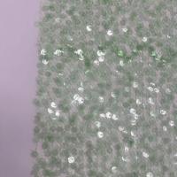 China Special Mesh Sequins Embroidery Fabric 100% Polyester Transparent Green Unique For Women Party Dresses for sale