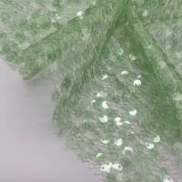 China Special Mesh Sequins Embroidery Fabric 100% Polyester Transparent Green Unique For Women Party Dresses for sale