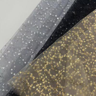 China Mesh Sequins Embroidery Fabric  100% N Lightweight Embroidered For Party  Dresses for sale