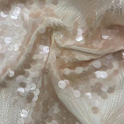 China Mesh Sequins Embroidery Fabric 95%P 5%SP 230GSM Fabric Embroidered For Party  Dresses for sale