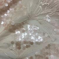 China Mesh Sequins Embroidery Fabric 95%P 5%SP 230GSM Fabric Embroidered For Party  Dresses for sale