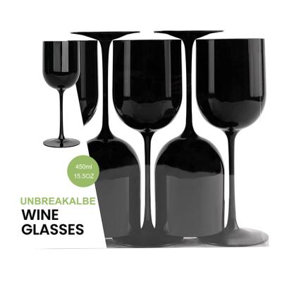 China Unbreakable Modern Black Plastic Wine Glasses 15.5oz 450ml Recyclable for sale