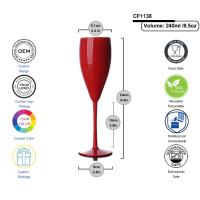 China Reusable Plastic Champagne Glasses Party Red Polycarbonate Champagne Flutes 240ml 8.5oz for sale