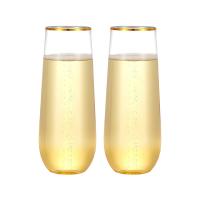 China Gold Rim Shatterproof Stemless Wine Glasses 9oz Disposable Champagne Cups for sale