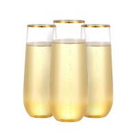 China Gold Rim Shatterproof Stemless Wine Glasses 9oz Disposable Champagne Cups for sale