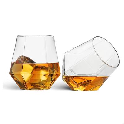 China Diamond Shaped Tritan Stemless Wine Glasses PET Plastic Whisky Glass Non Toxic for sale