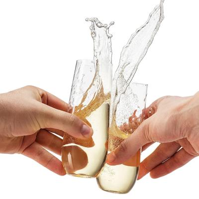China Clear Plastic Champagne Glasses Unbreakable Food Grade Durable Stemless Champagne Flutes for sale