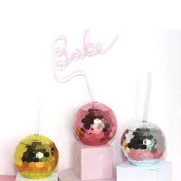 China Light Up Disco Ball Drink Cup With Straws 450ml Unbreakable for sale