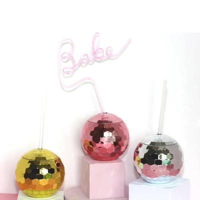 China Light Up Disco Ball Drink Cup With Straws 450ml Unbreakable for sale